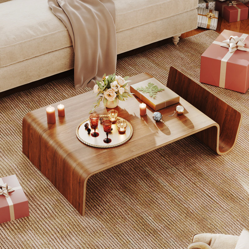 Wrought Studio™ 41" Modern Minimalist Brown Coffee Table, Solid Wood Veneer, Retangular Coffee ...